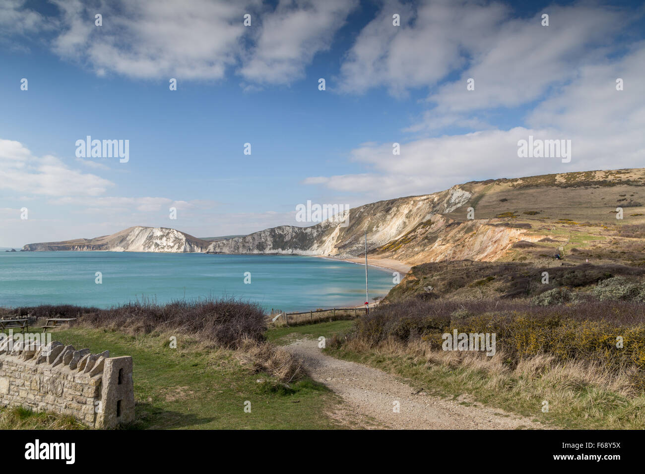 Worbarrow Bay on the Lulworth Ranges and close to the abandoned and ...