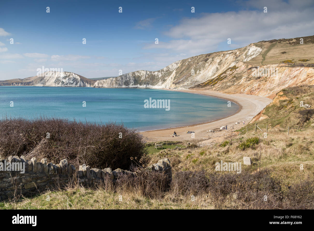 Worbarrow Bay on the Lulworth Ranges and close to the abandoned and ...