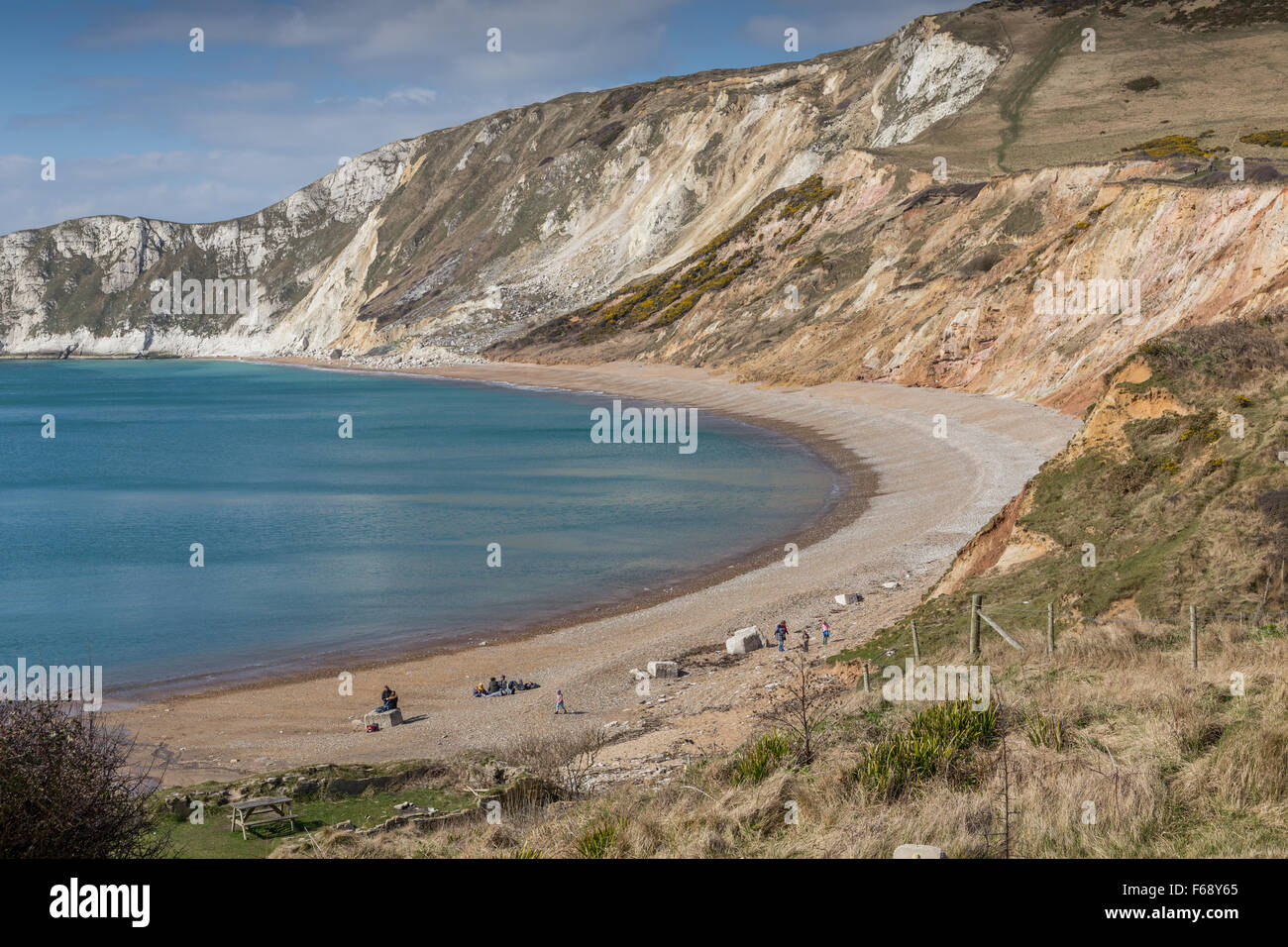 Worbarrow Bay on the Lulworth Ranges and close to the abandoned and ...