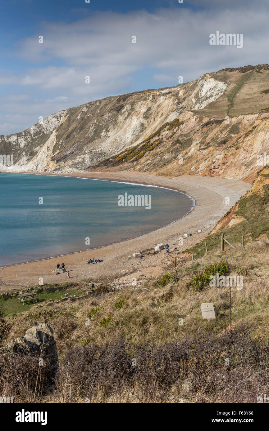 Worbarrow Bay on the Lulworth Ranges and close to the abandoned and ...