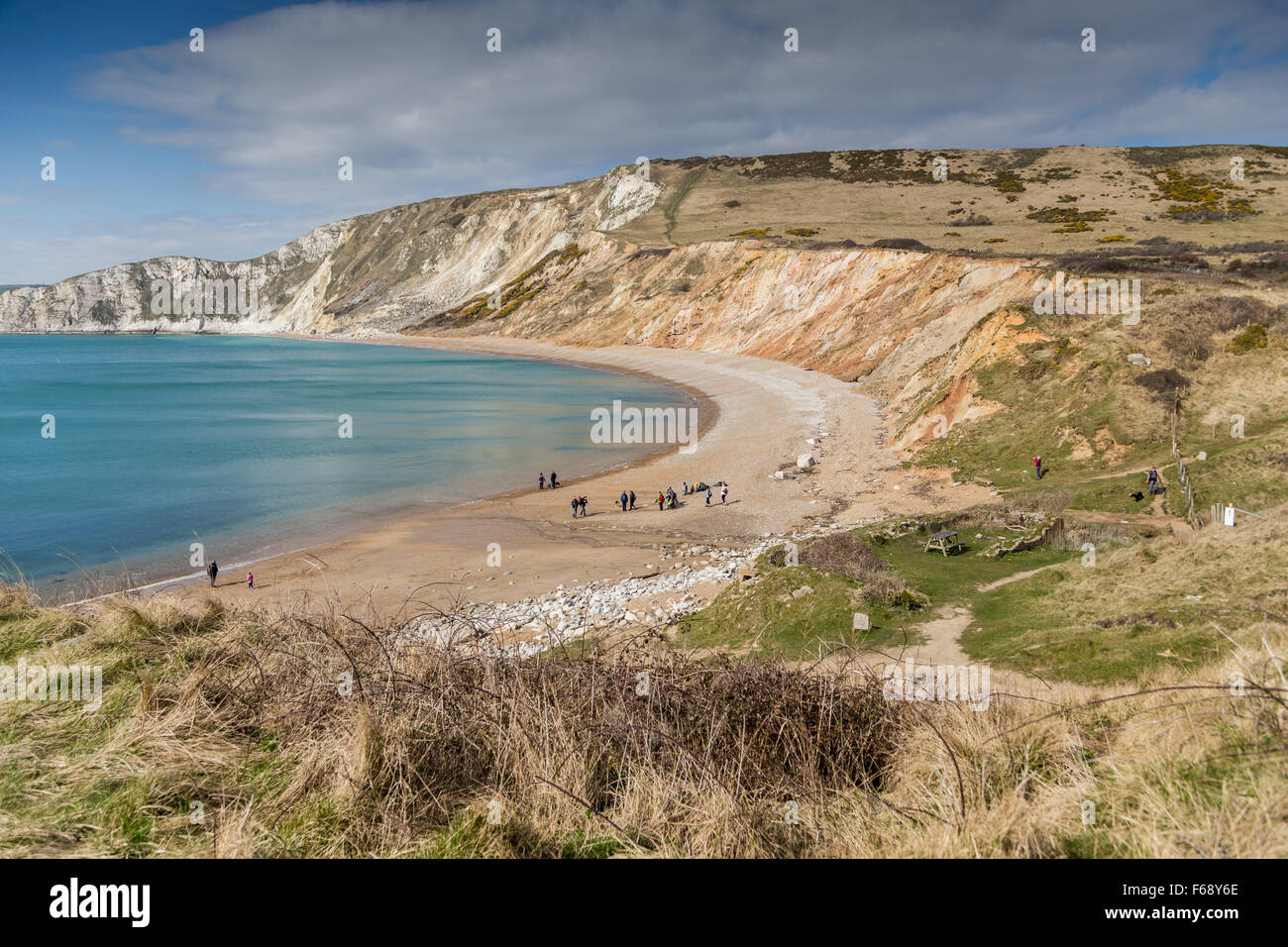 Worbarrow Bay on the Lulworth Ranges and close to the abandoned and ...