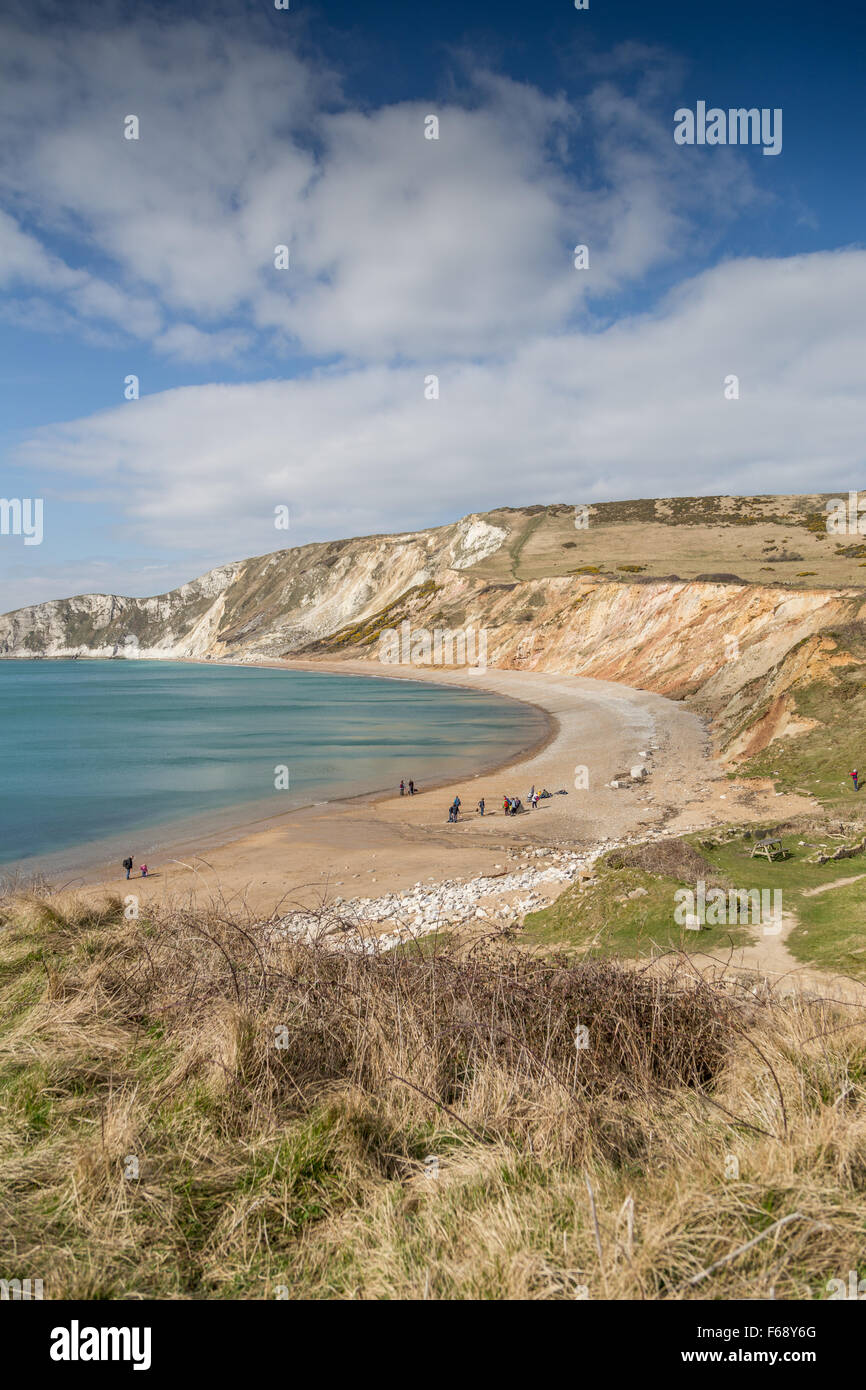 Worbarrow Bay on the Lulworth Ranges and close to the abandoned and ...