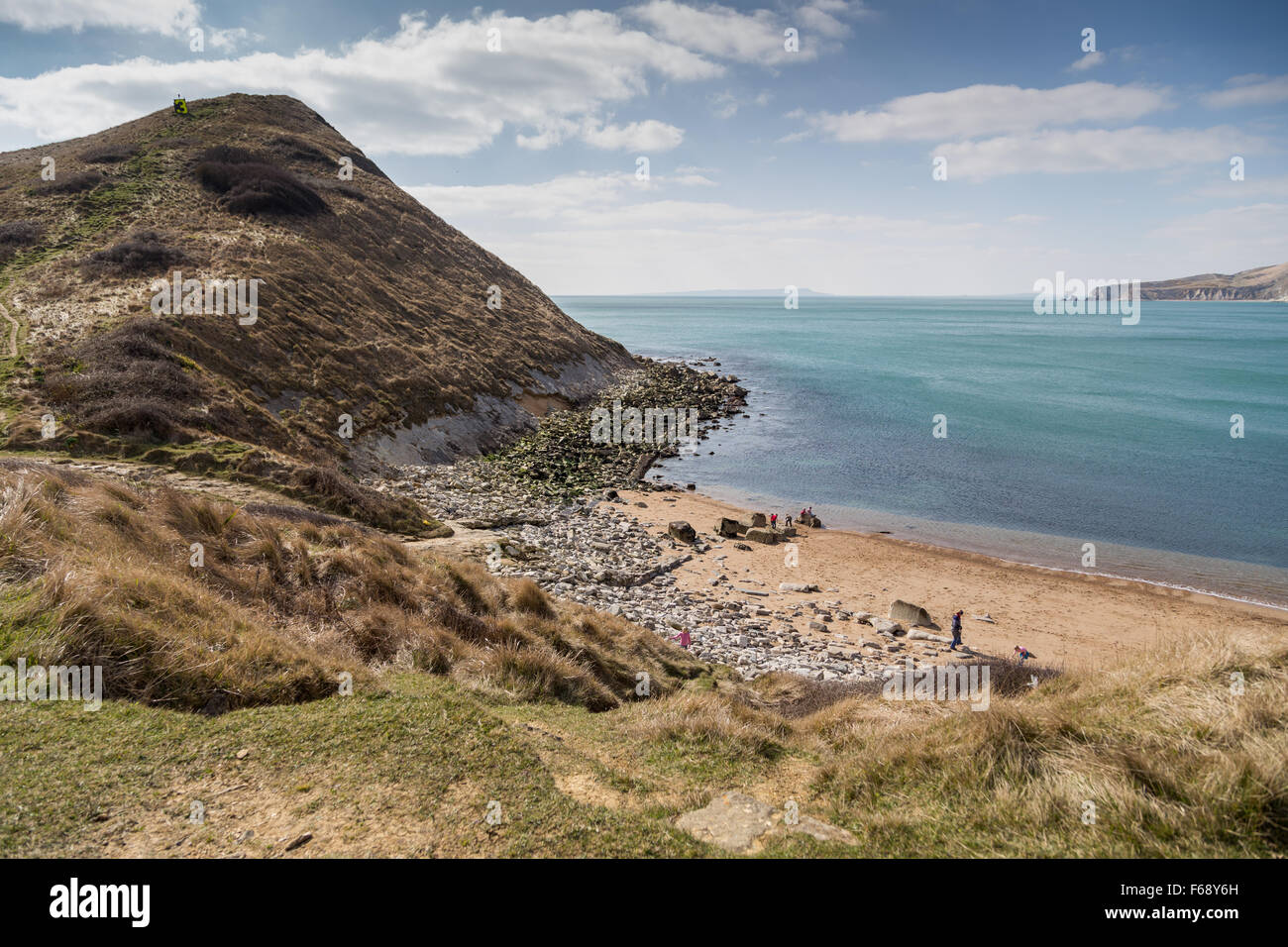 Worbarrow Bay on the Lulworth Ranges and close to the abandoned and ...