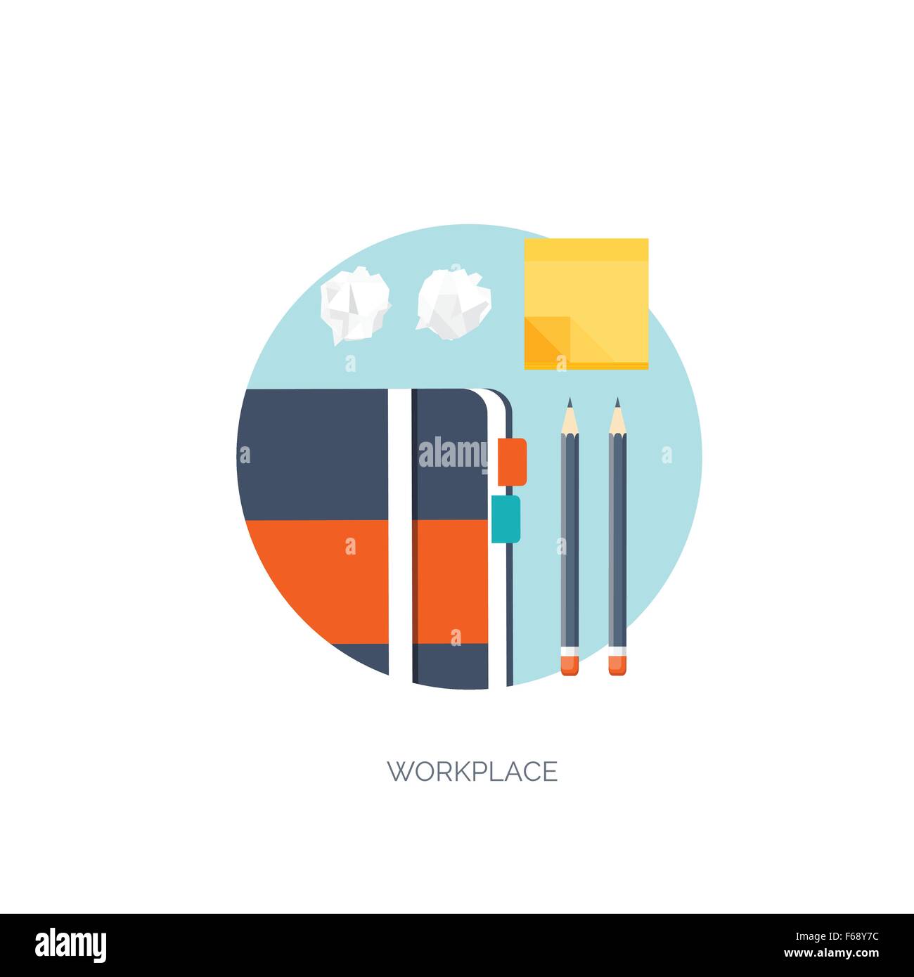 Vector illustration. Flat background. Workplace. Sticky notes ...
