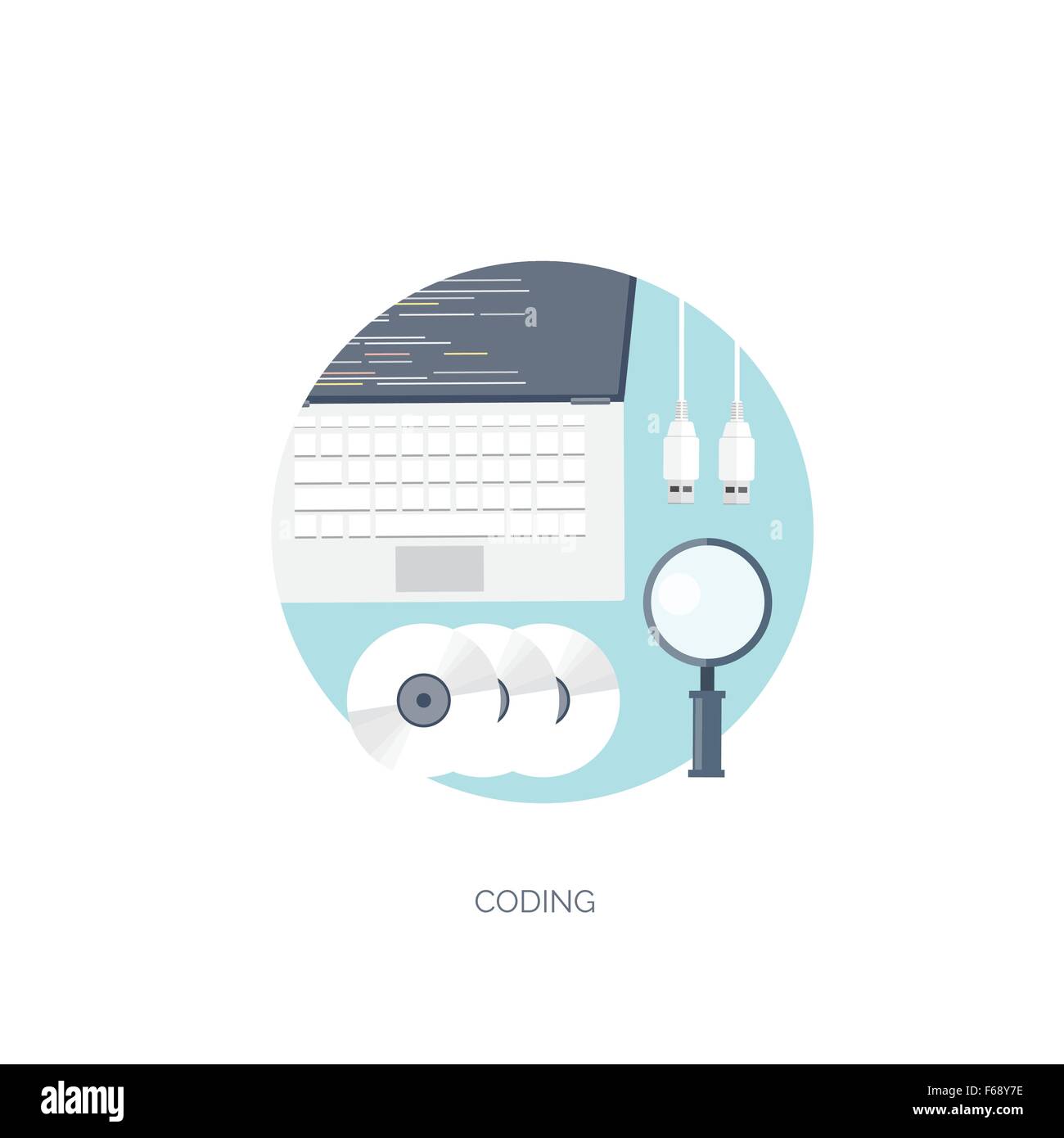 Vector illustration. Flat computing background. Programming , coding. Web development , search ...