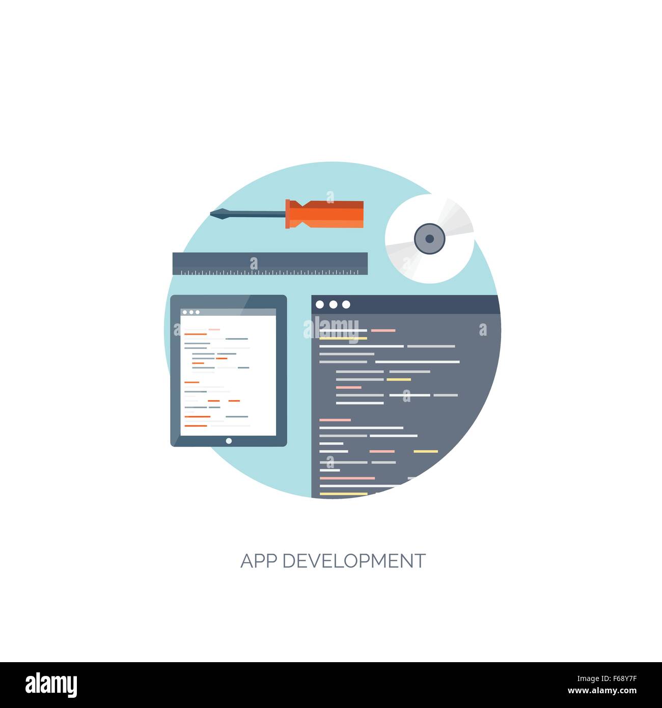 Vector illustration. Flat computing background. Programming , coding. Web development , search ...