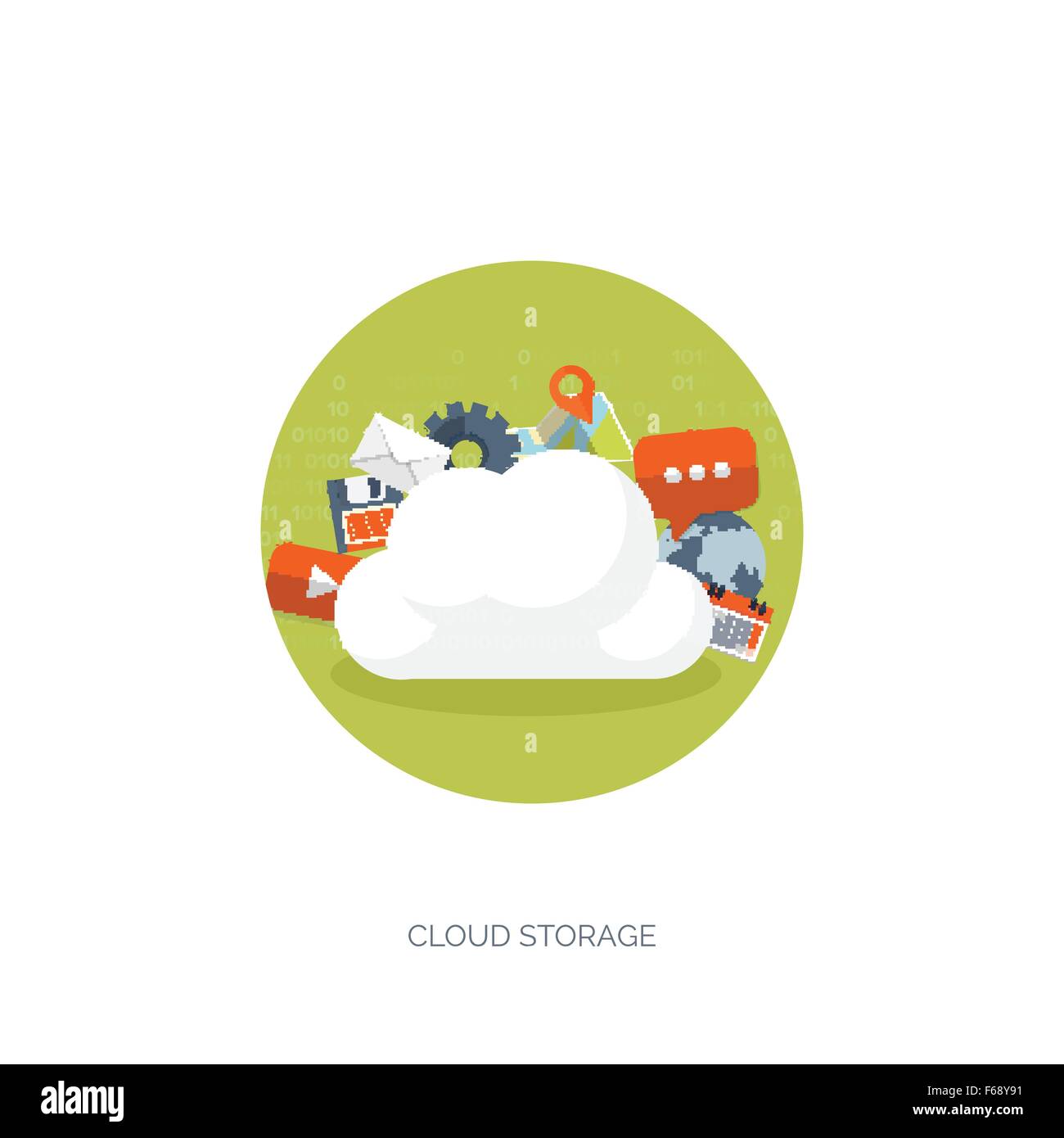 Vector illustration. Flat cloud computing background. Data storage ...