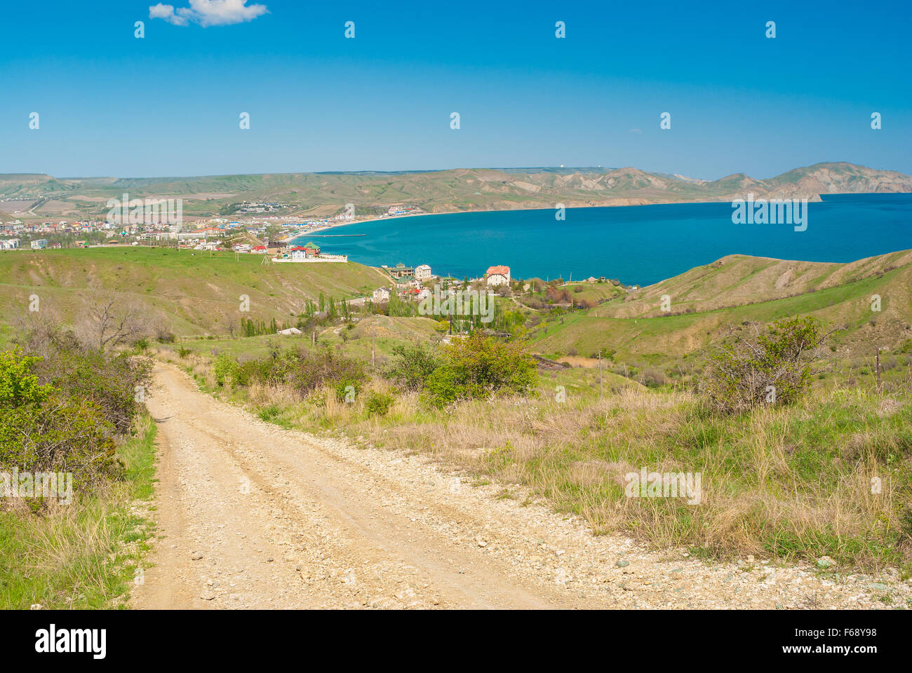 Earth road leading from Kara-dag natural reserve to settlement Kotebel ...