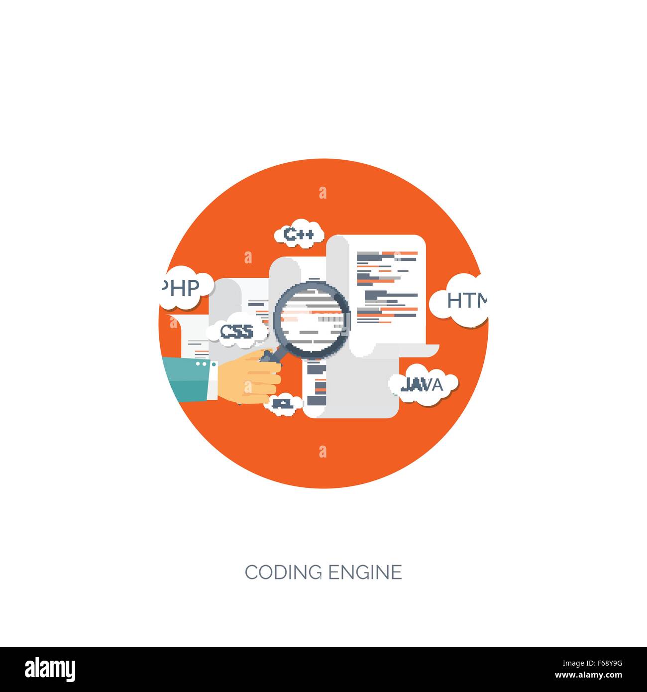 Vector illustration. Flat background. Coding, programming. SEO. Search engine optimization. App ...