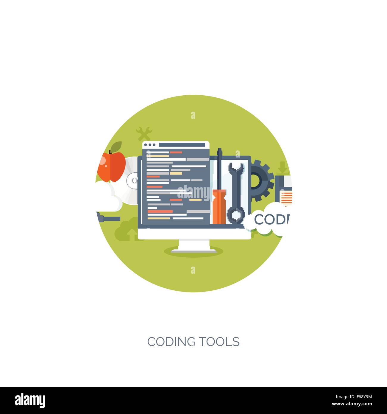 Vector illustration. Flat background. Coding, programming. SEO. Search engine optimization. App ...