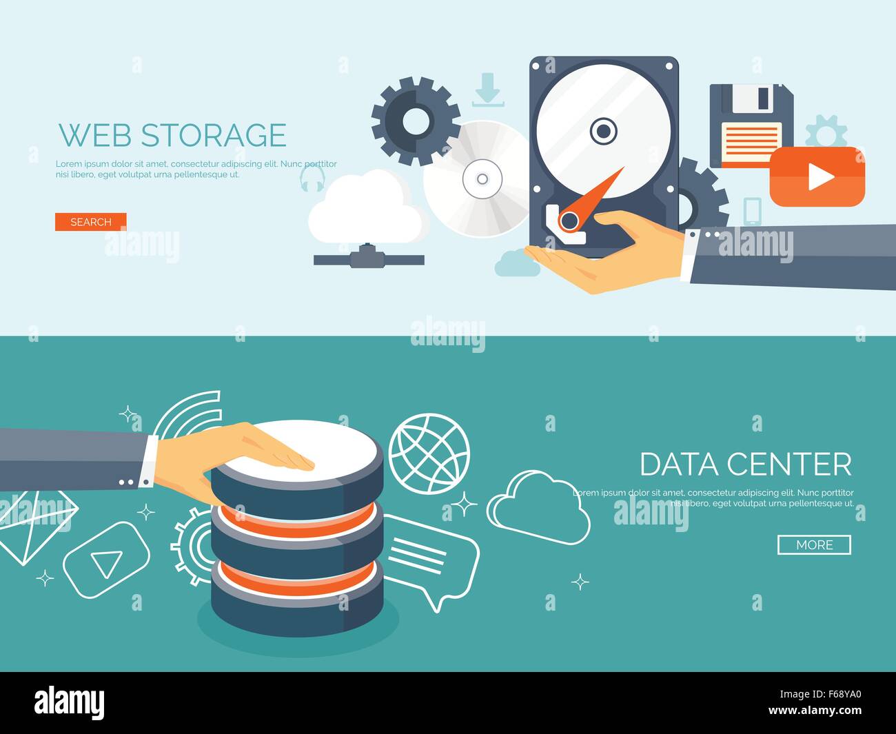 Vector illustration. Flat cloud computing background. Data storage network technology ...