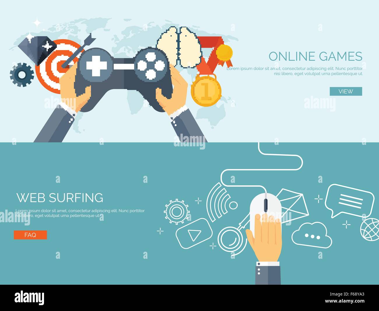 Vector illustration. Online games. Joystick , mouse. Web surfing ...