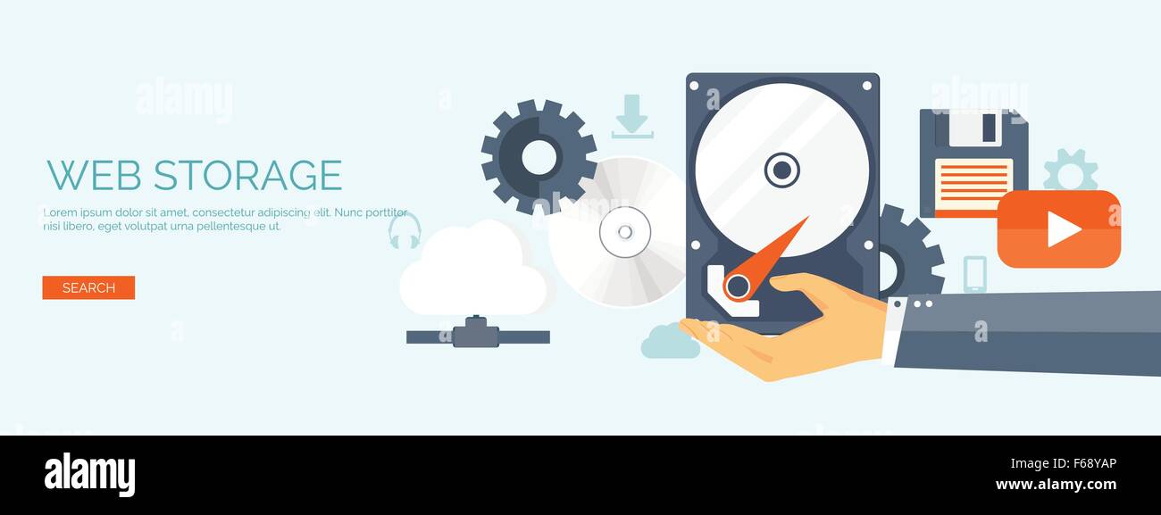 Vector illustration. Flat cloud computing background. Data storage network technology ...