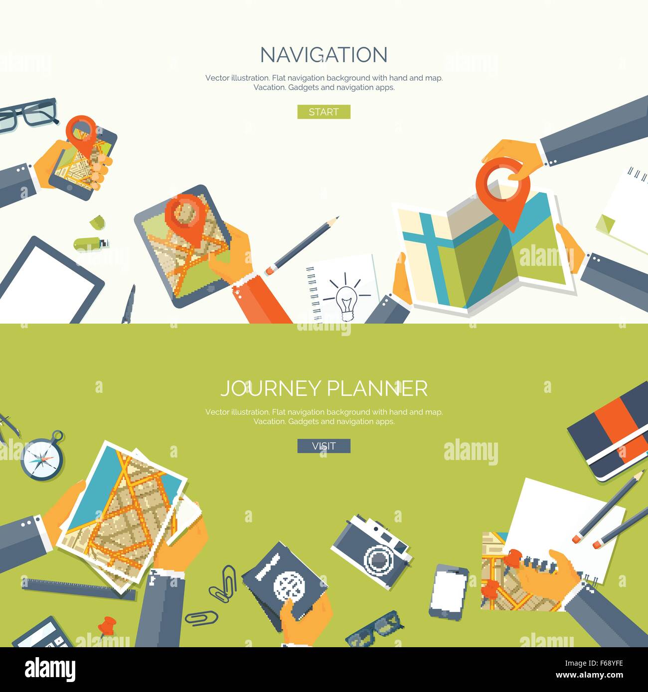 Vector illustration. Flat backgrounds set. Navigation , travelling. Map ...