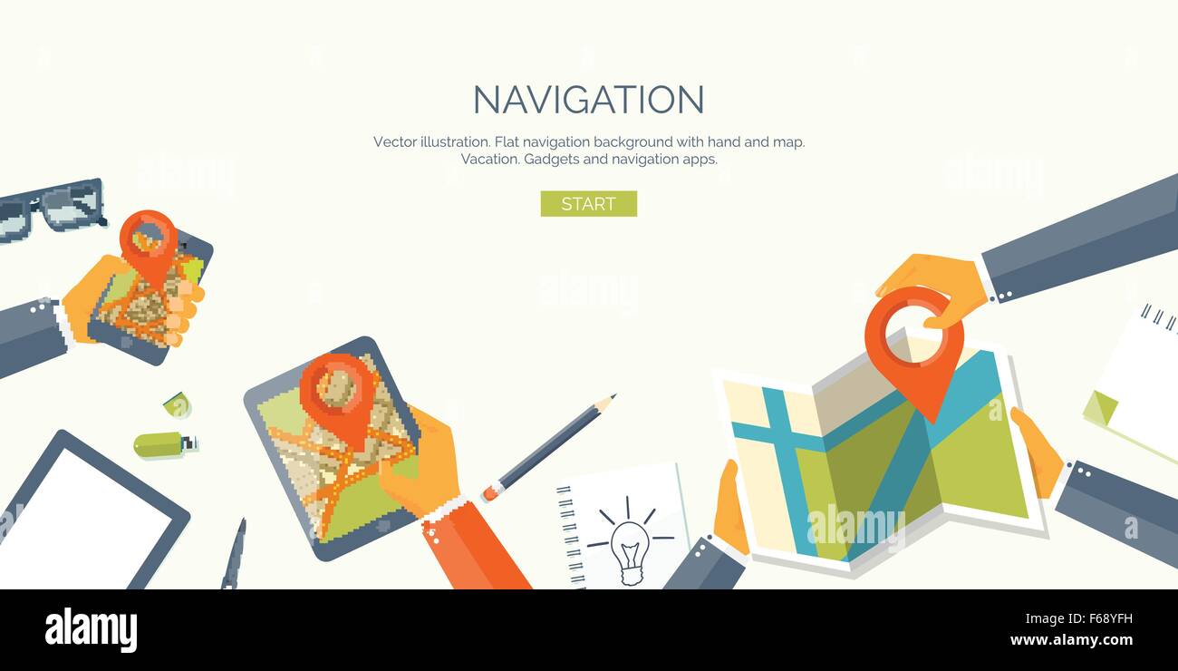 Vector illustration. Flat header. Navigation , travelling. Map pointer ...