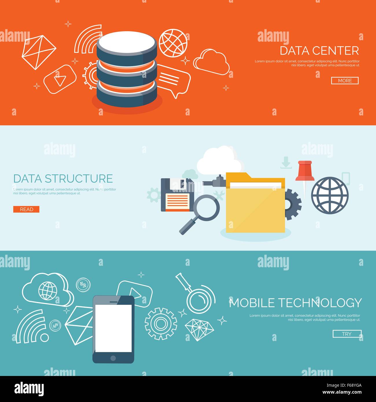 Vector illustration. Flat cloud computing background. Data storage ...