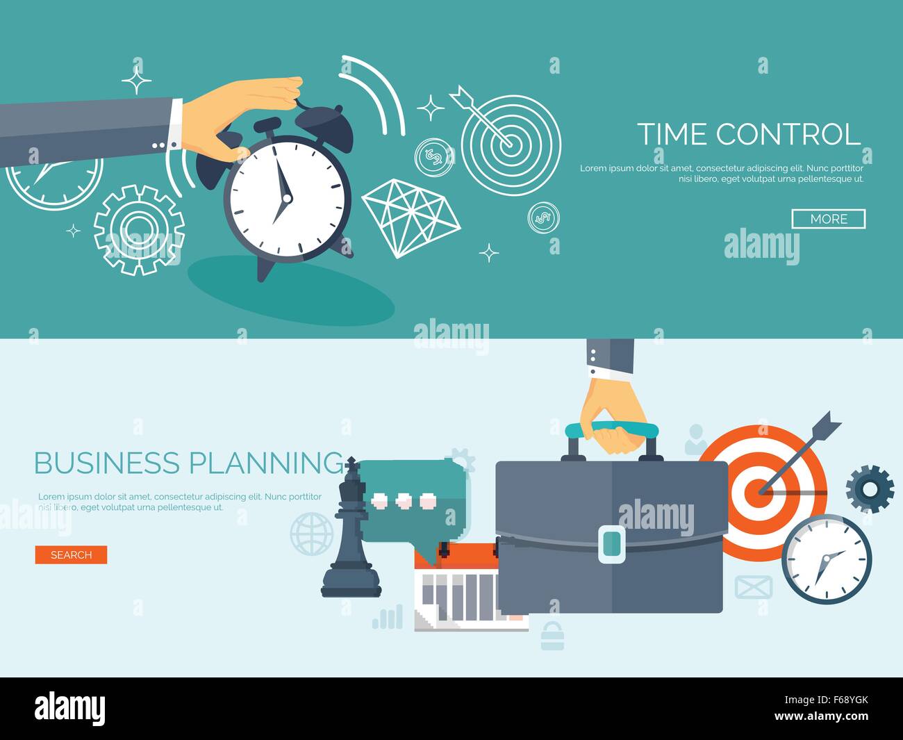 Flat business background. Portfolio. Time management. Alarm. Planning ...