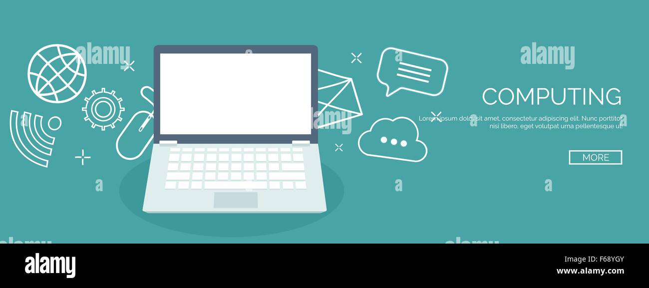 Vector illustration. Flat background. Computing, cloud technology. Data migration. Laptop Stock ...