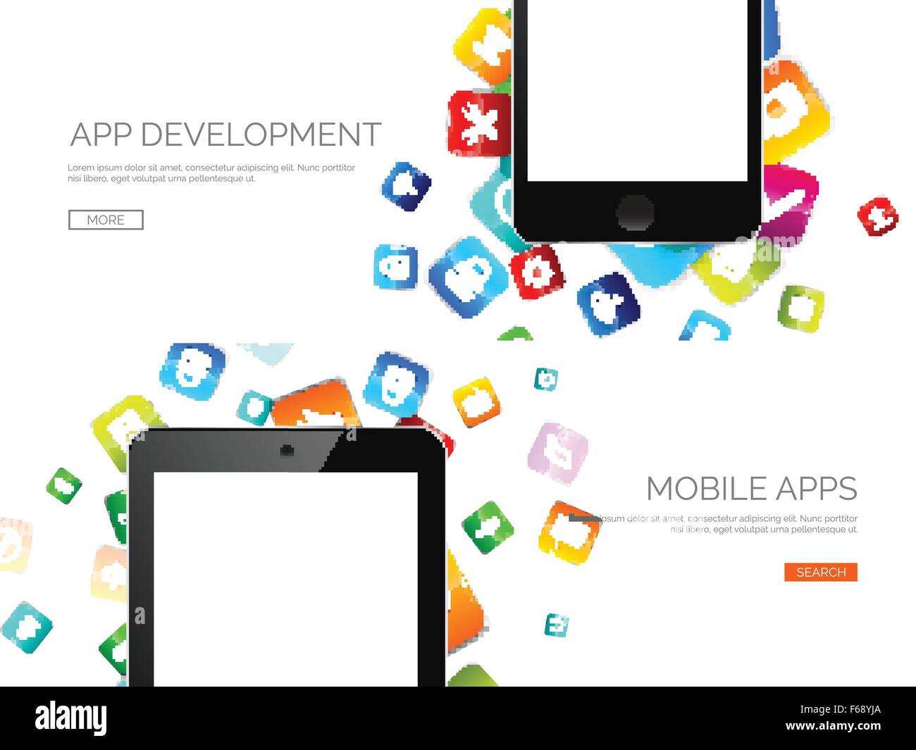 Vector illustration. Flat background with apps , realstic smartphone ...