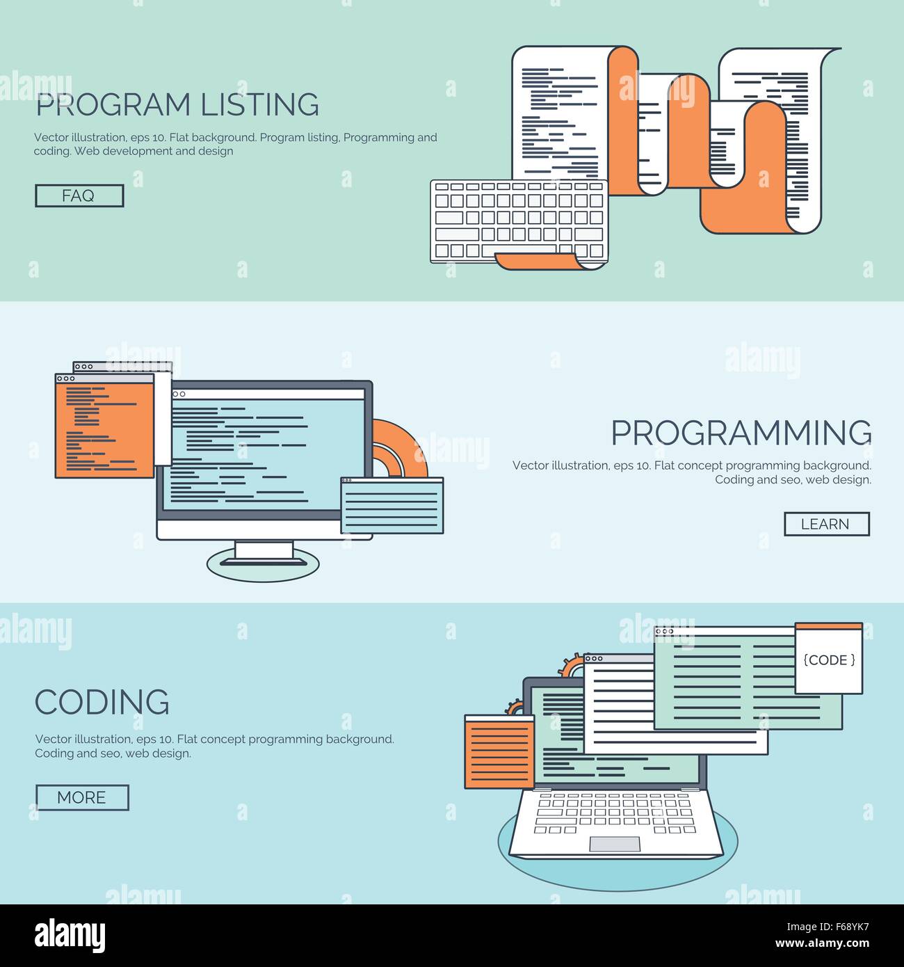 Vector illustration. Flat background. Coding, programming. SEO. Search engine optimization. App ...