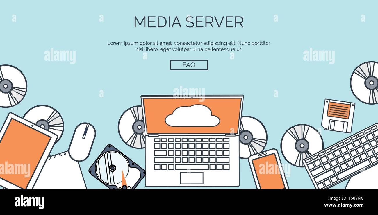 Vector illustration. Flat cloud computing background. Data storage network technology ...