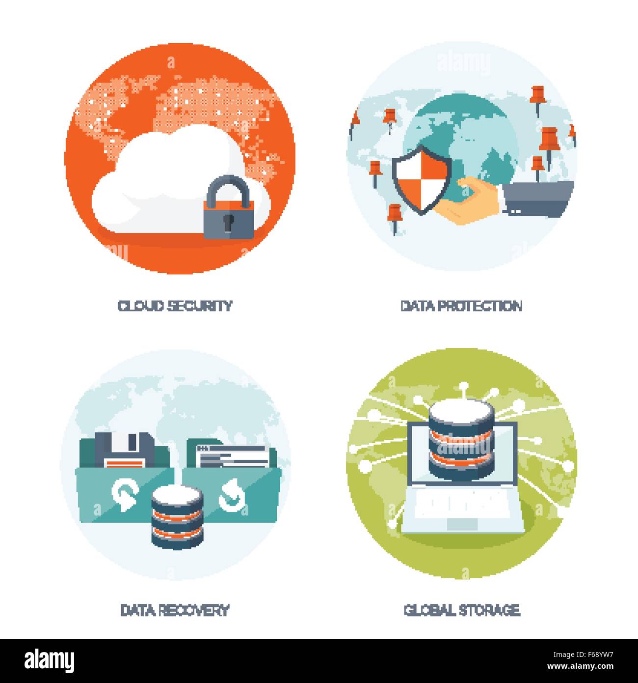 Vector illustration. Flat cloud computing background. Data storage ...