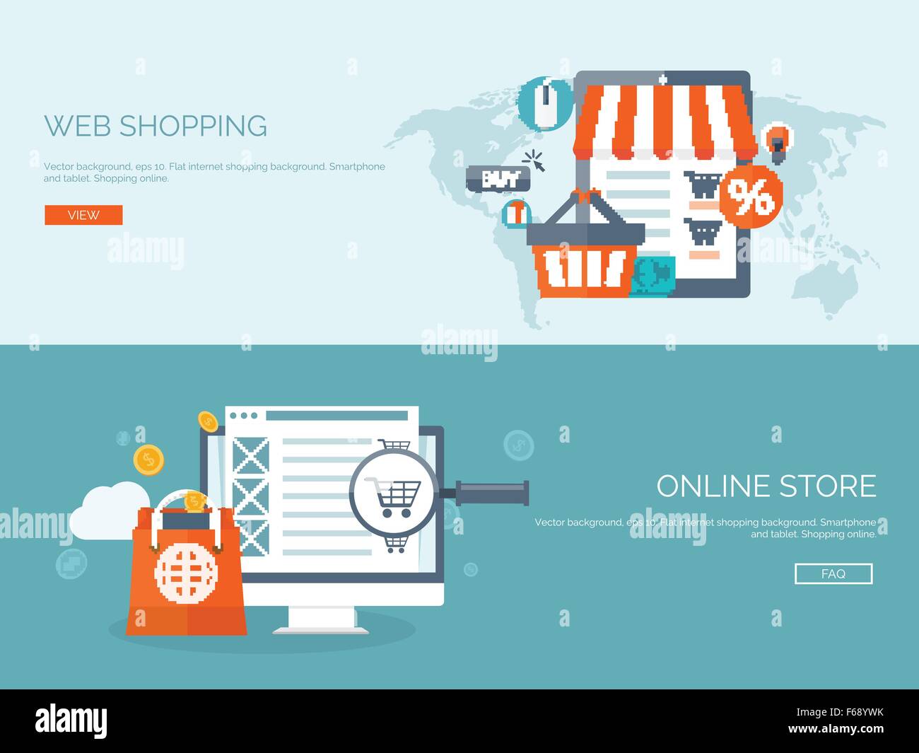 Vector illustration. Flat header. Shopping. Web store. Global ...