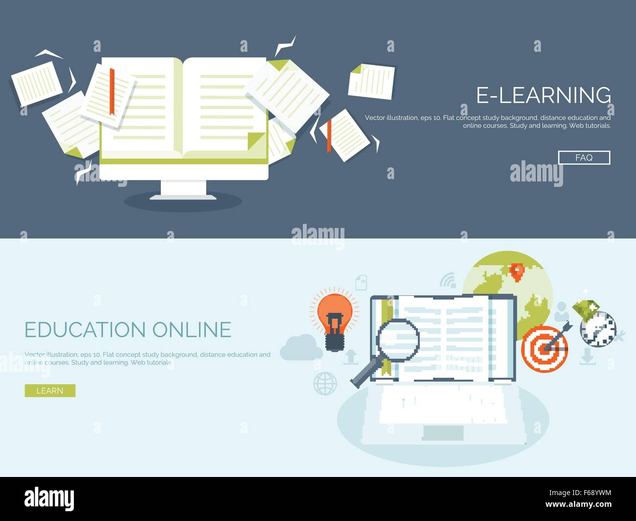 Vector illustration. Flat backgrounds set. Distance education ,learning ...