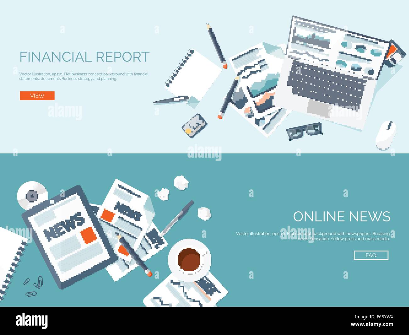 Vector illustration. Flat backgrounds set. Online news. Newsletter ...