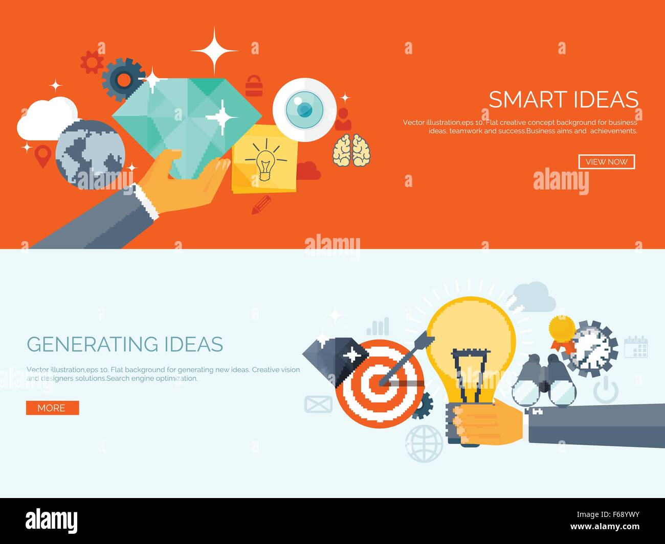 Vector illustration. Flat backgrounds set. New ideas , smart solutions ...