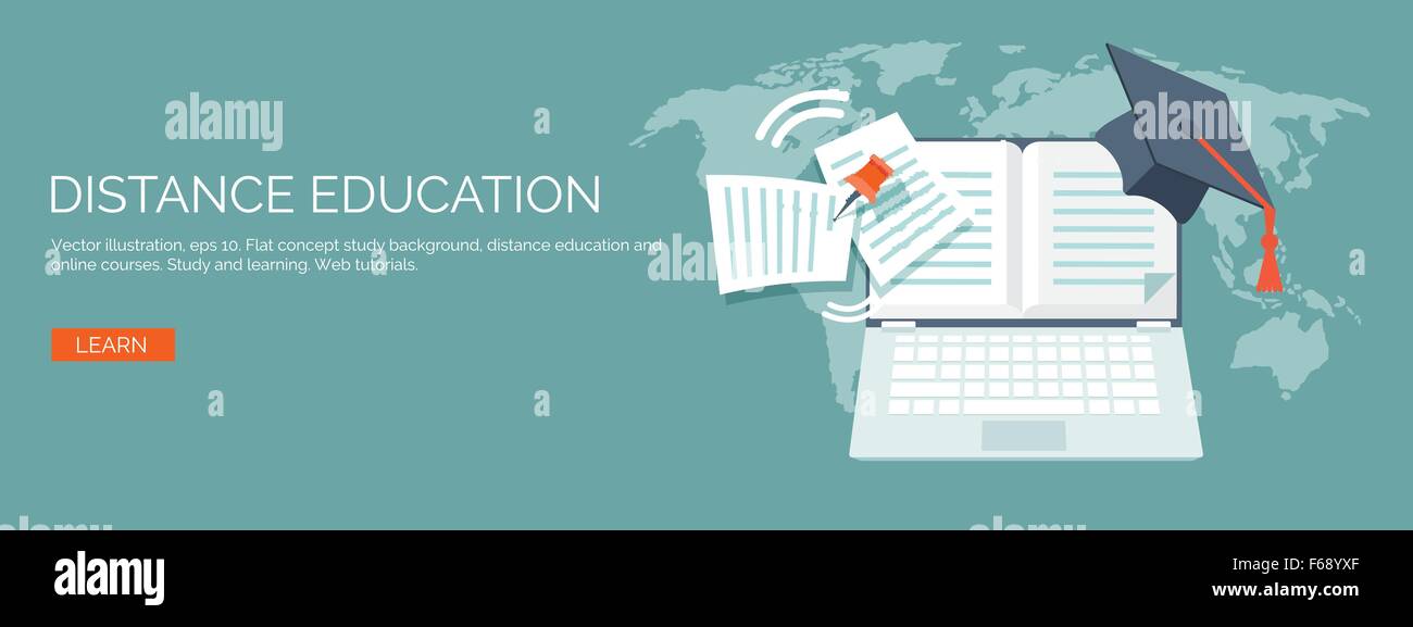 Vector illustration. Flat backgrounds set. Distance education ,learning ...