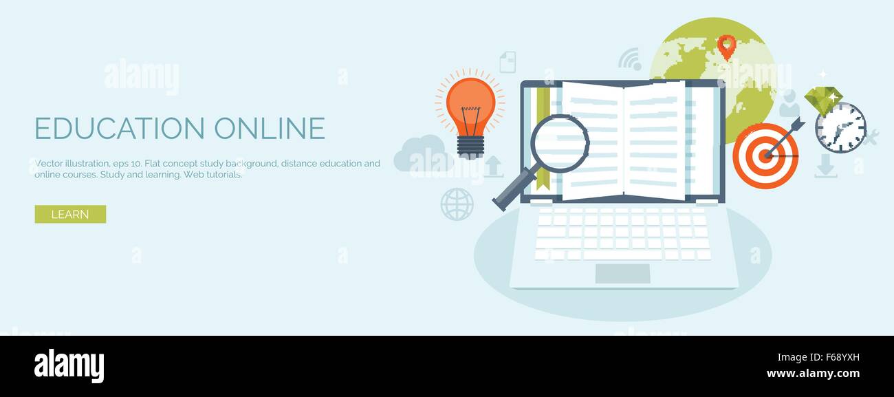 Vector illustration. Flat backgrounds set. Distance education ,learning ...