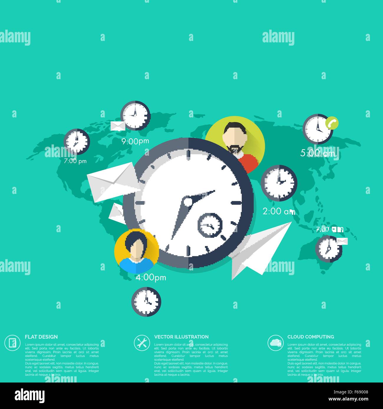 Clock flat icon. World time concept. Business background. Internet ...