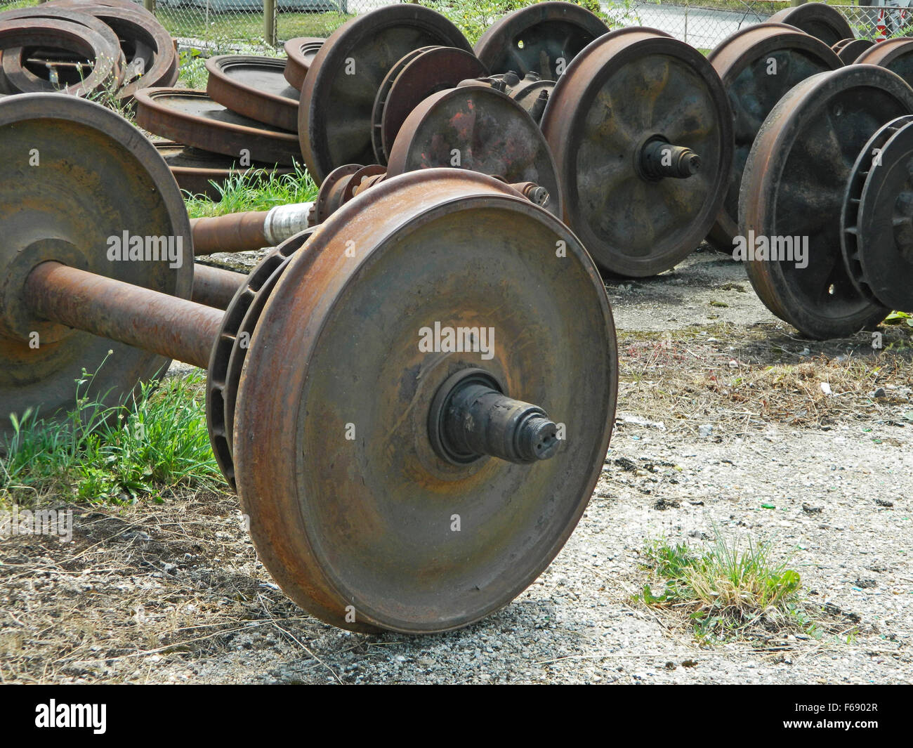 Railway axle mounting stand in the open air Stock Photo - Alamy