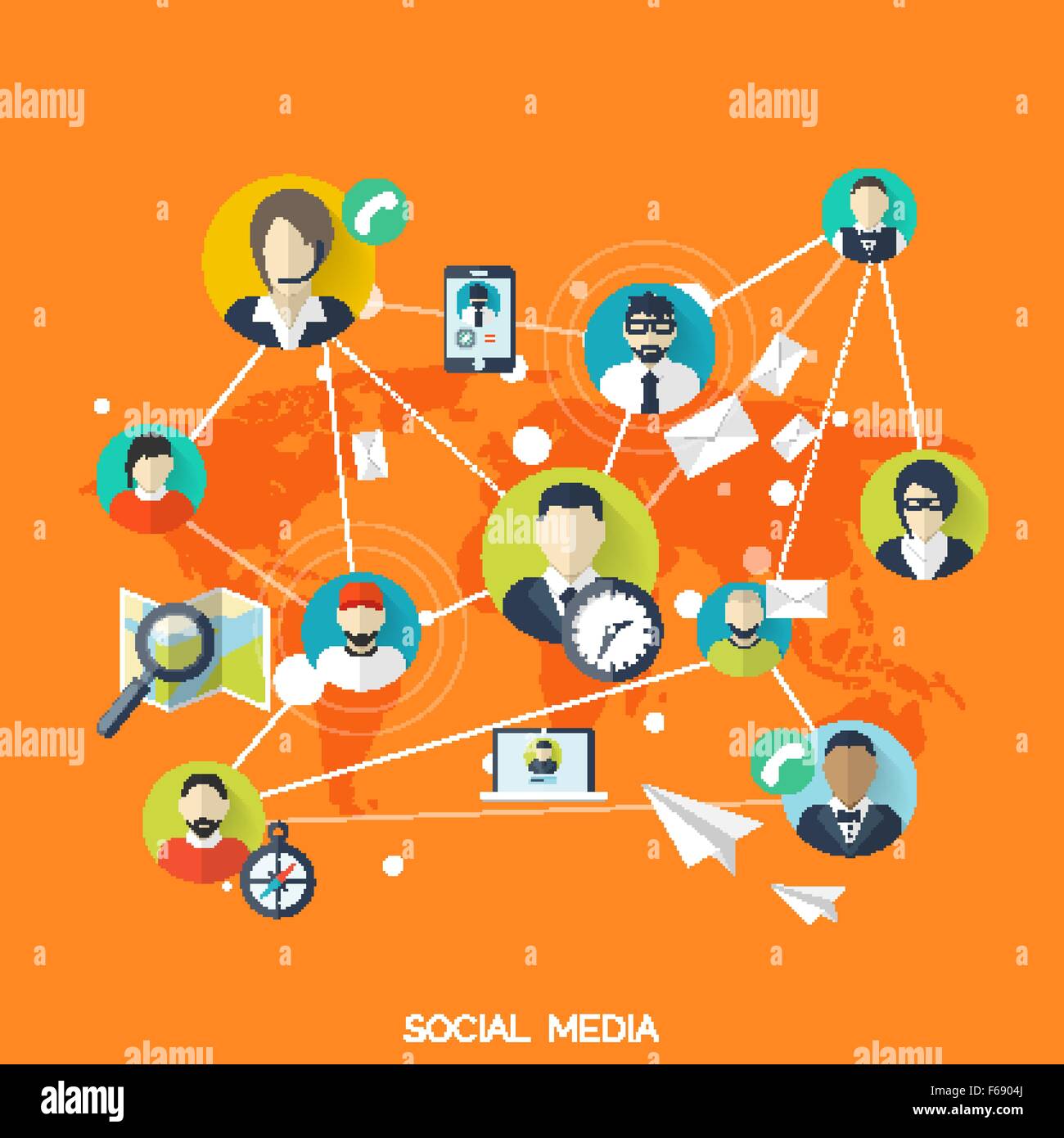 Flat social media and network concept. Business background, global ...