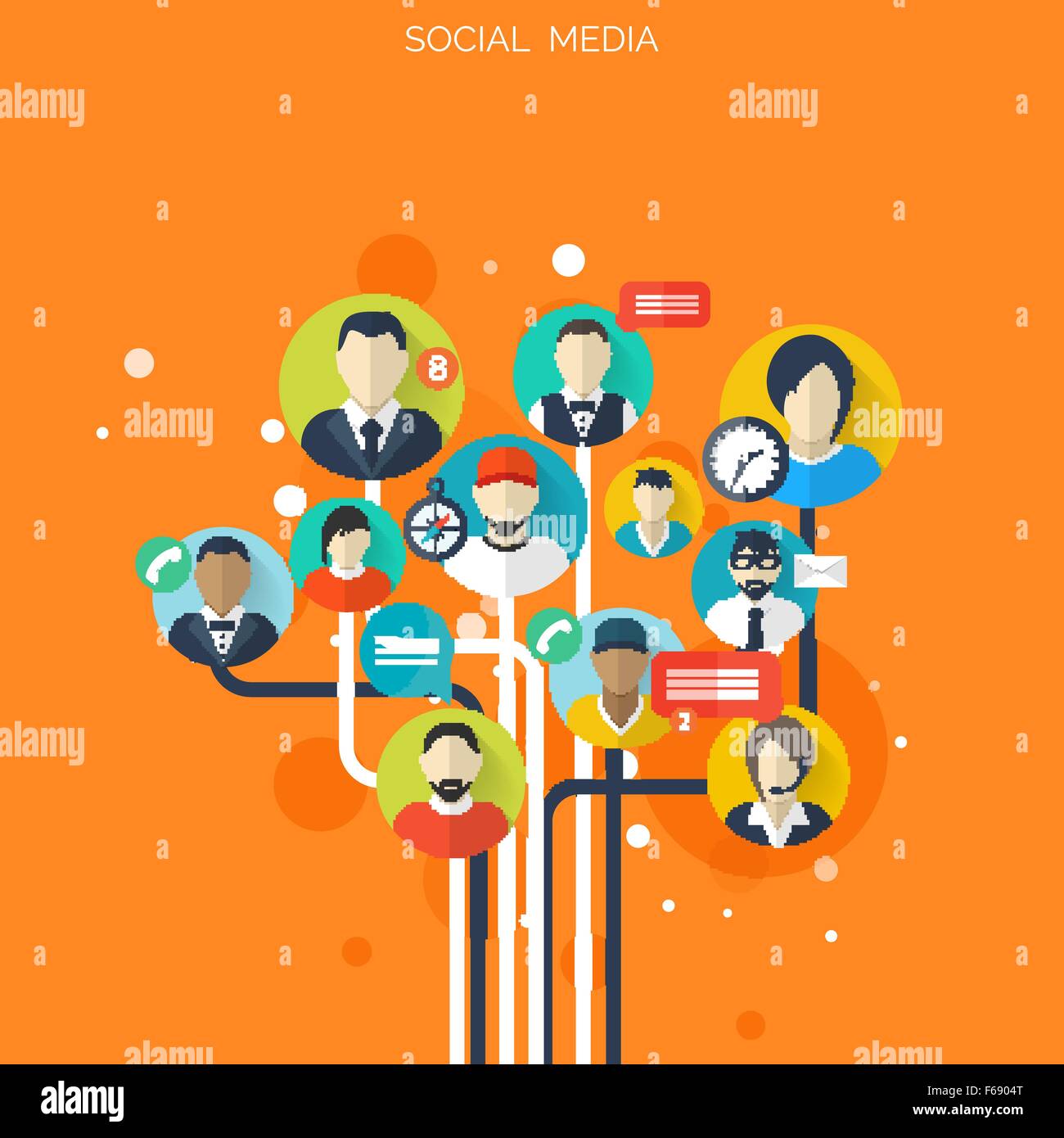 Flat social media and network concept. Business background, global ...