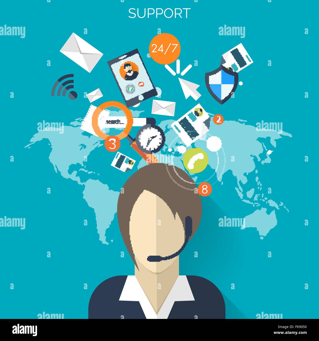 Flat support service background .Temwork concept. Global communication ...