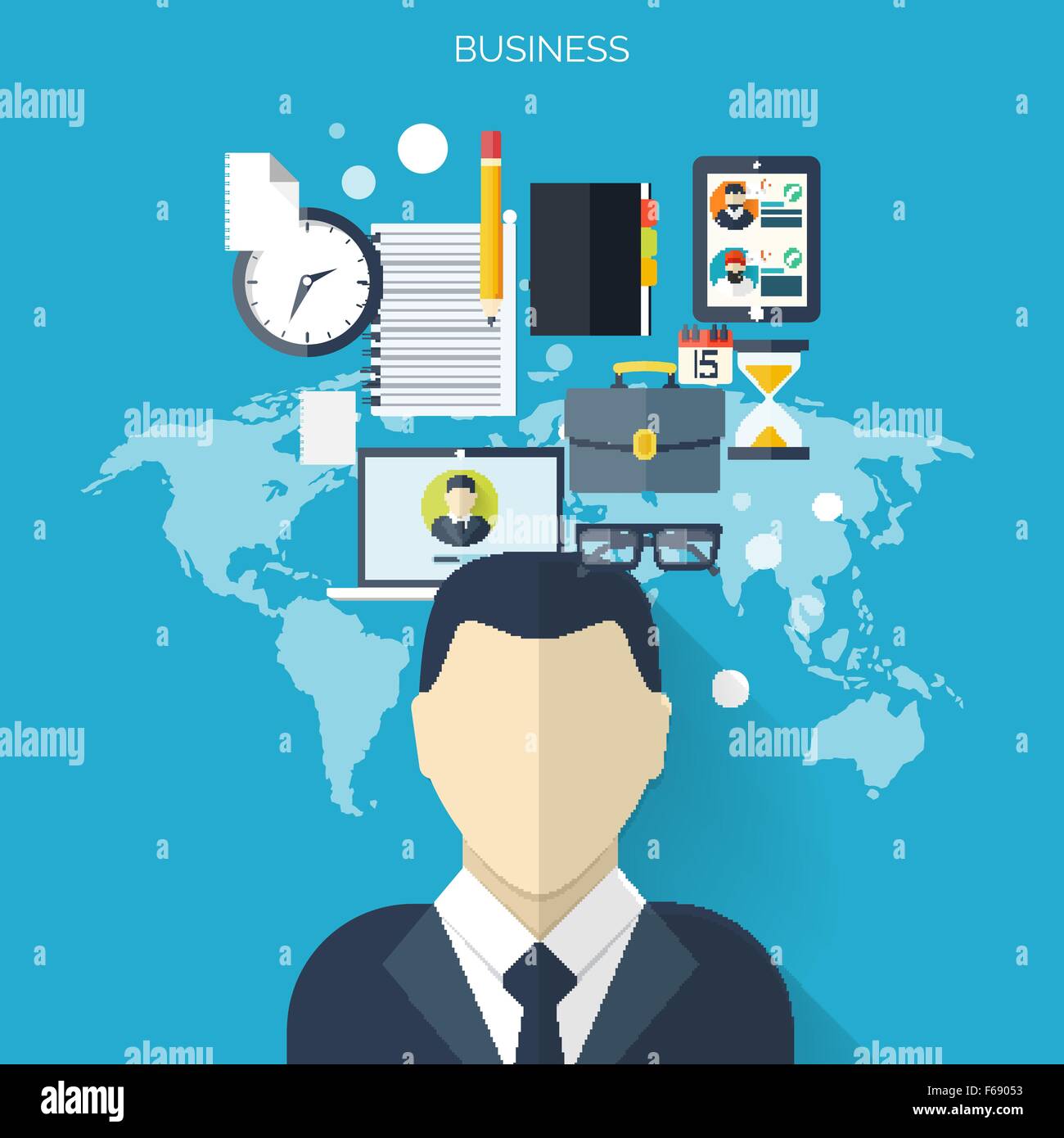 Business flat background with papers.Temwork concept. Global ...