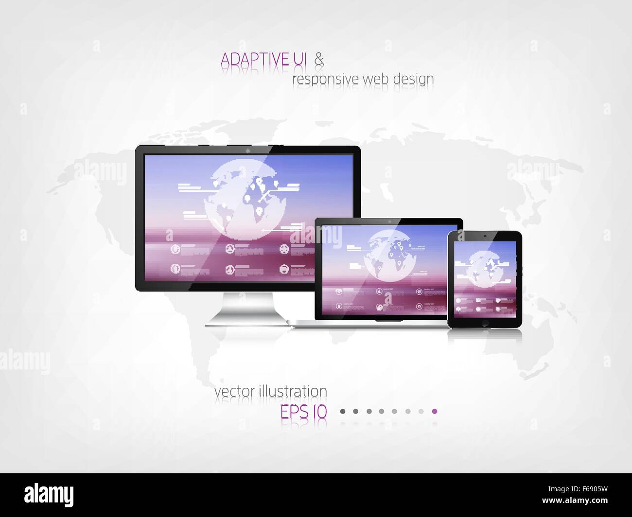 Responsive web design. Adaptive user interface. Digital devises. Laptop, tablet, monitor ...