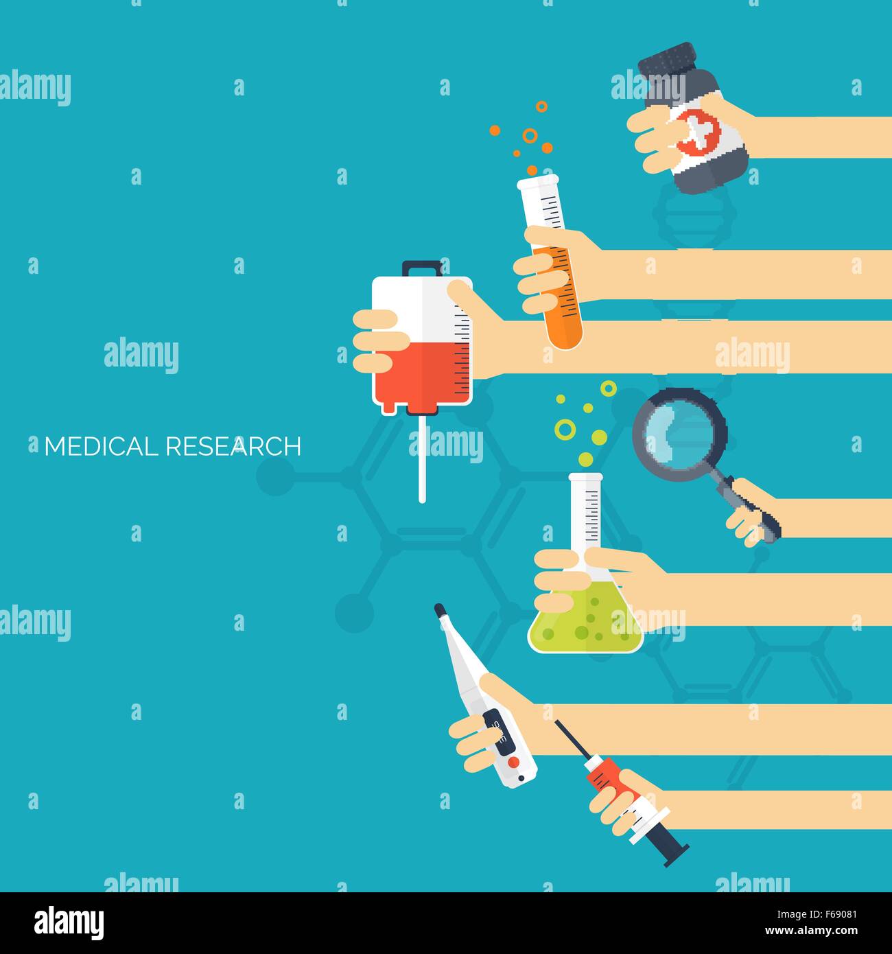 Flat health care and medical research background. Healthcare system ...