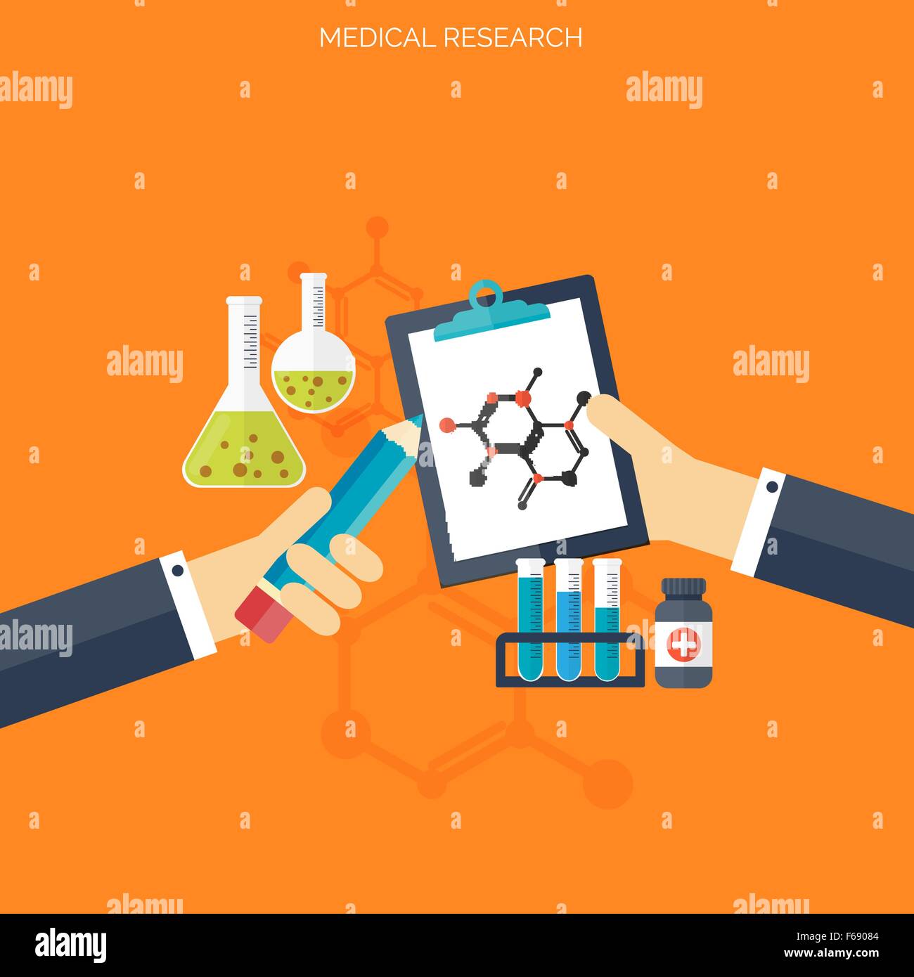 Flat health care and medical research background. Healthcare system ...