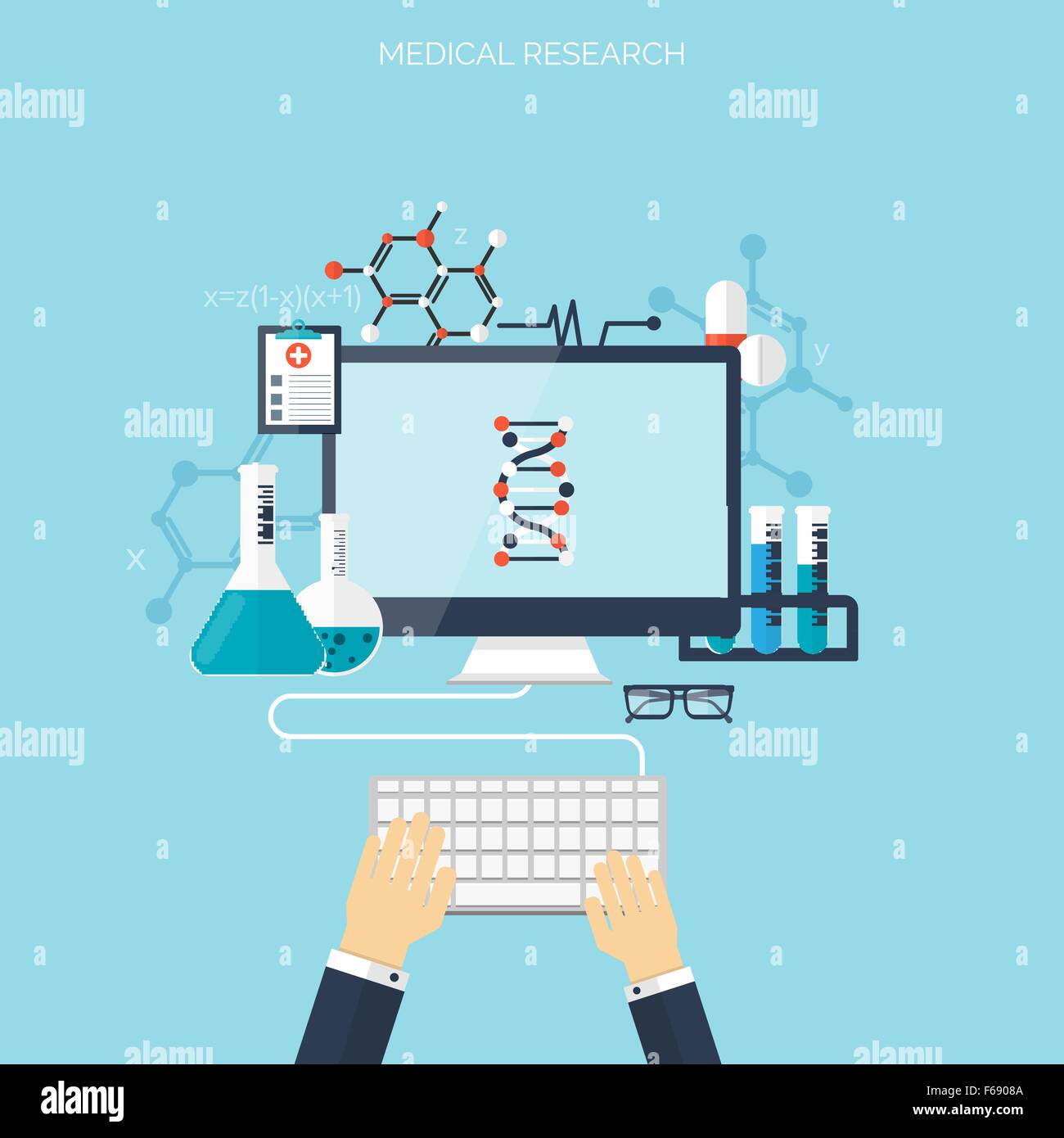 Flat health care and medical research background. Healthcare system ...