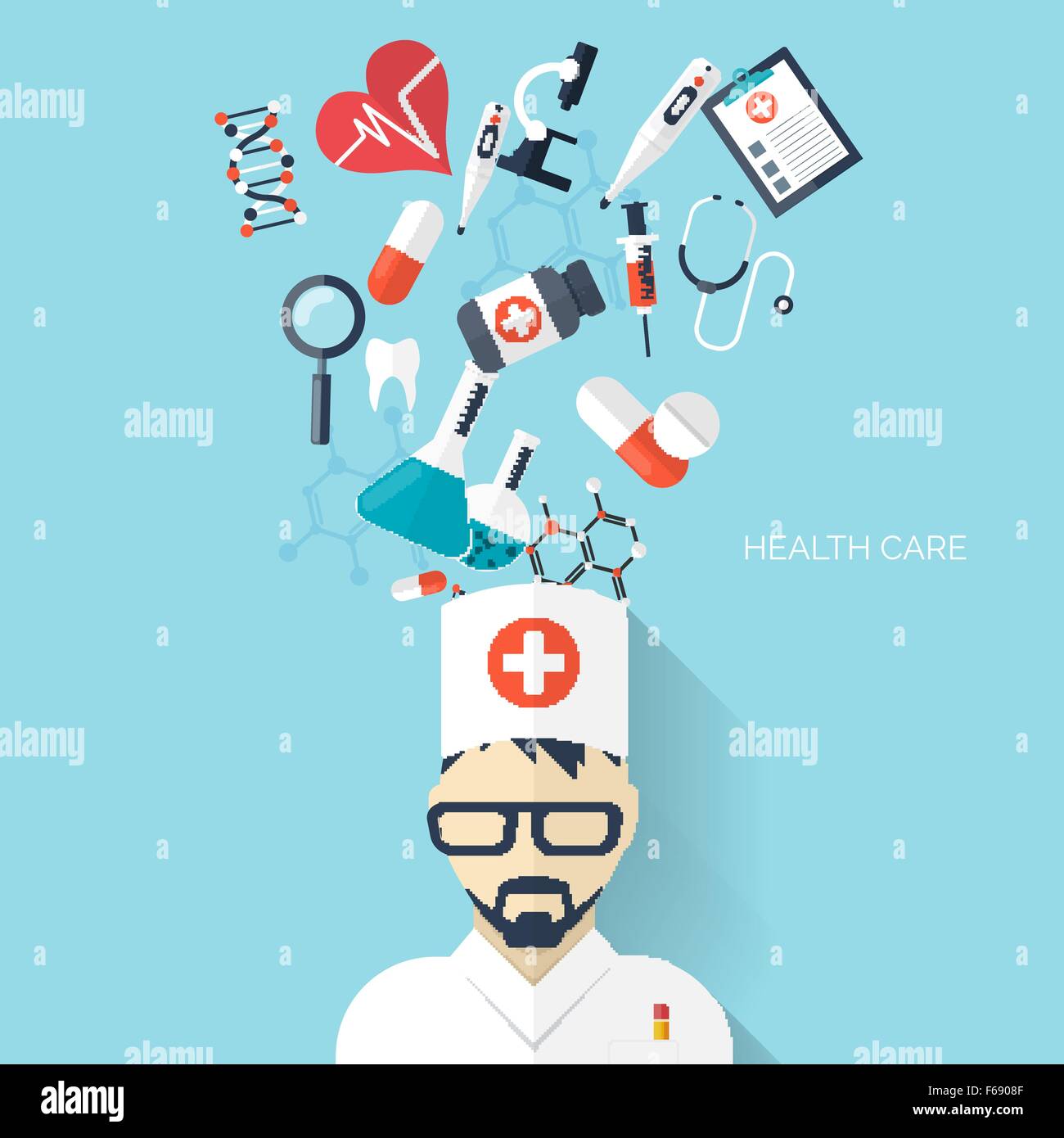 Flat health care and medical research background. Healthcare system ...