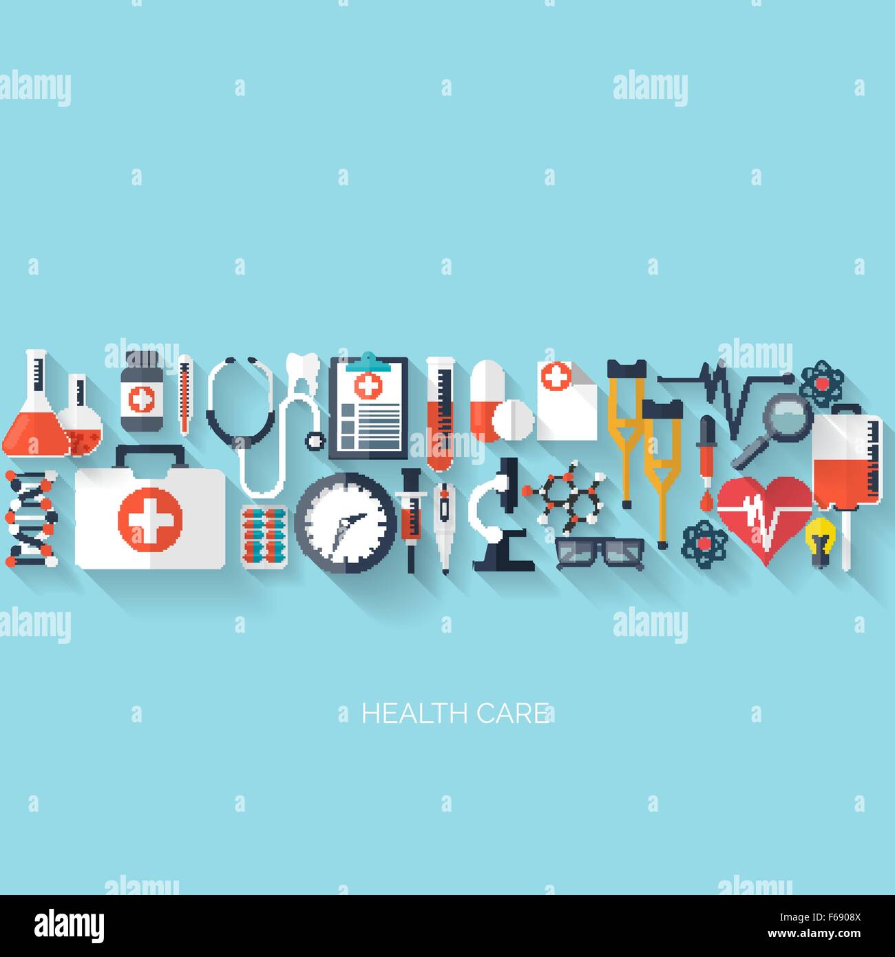 Flat health care and medical research background. Healthcare system ...