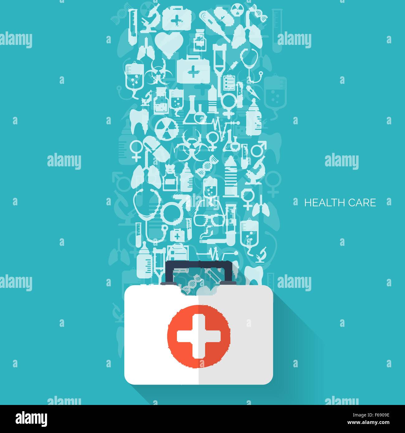 Flat health care and medical research background. Healthcare system ...