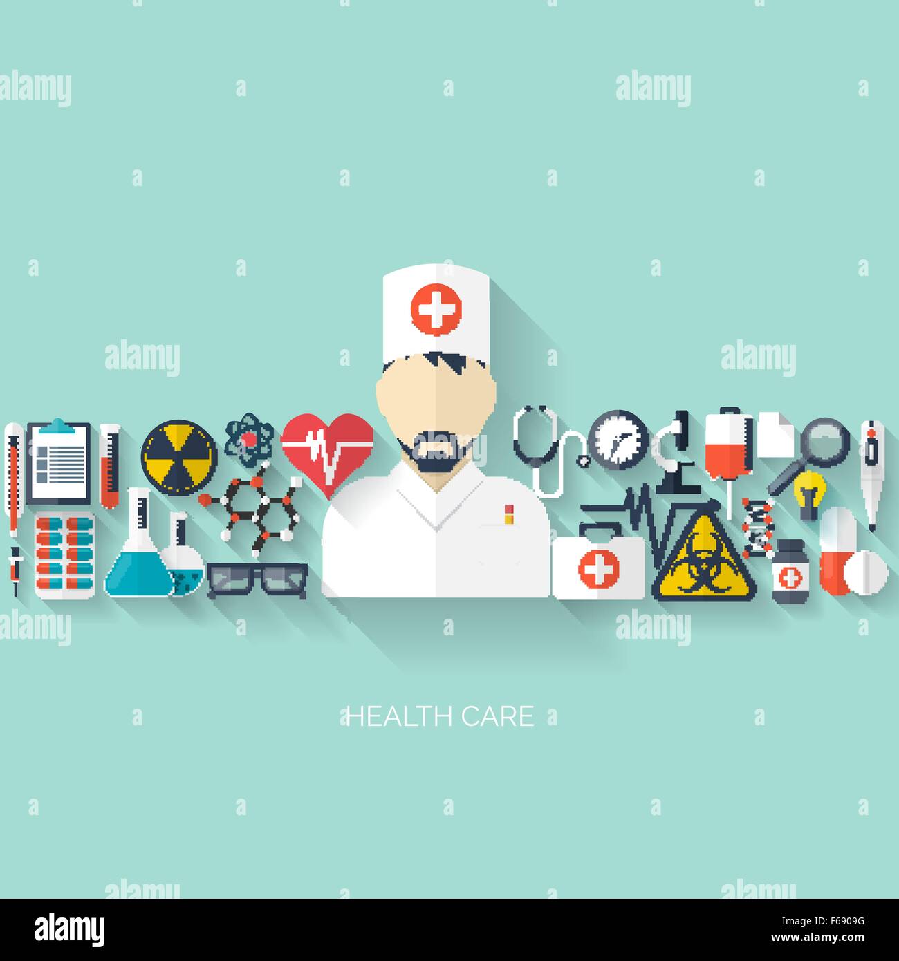 Flat health care and medical research background. Healthcare system ...