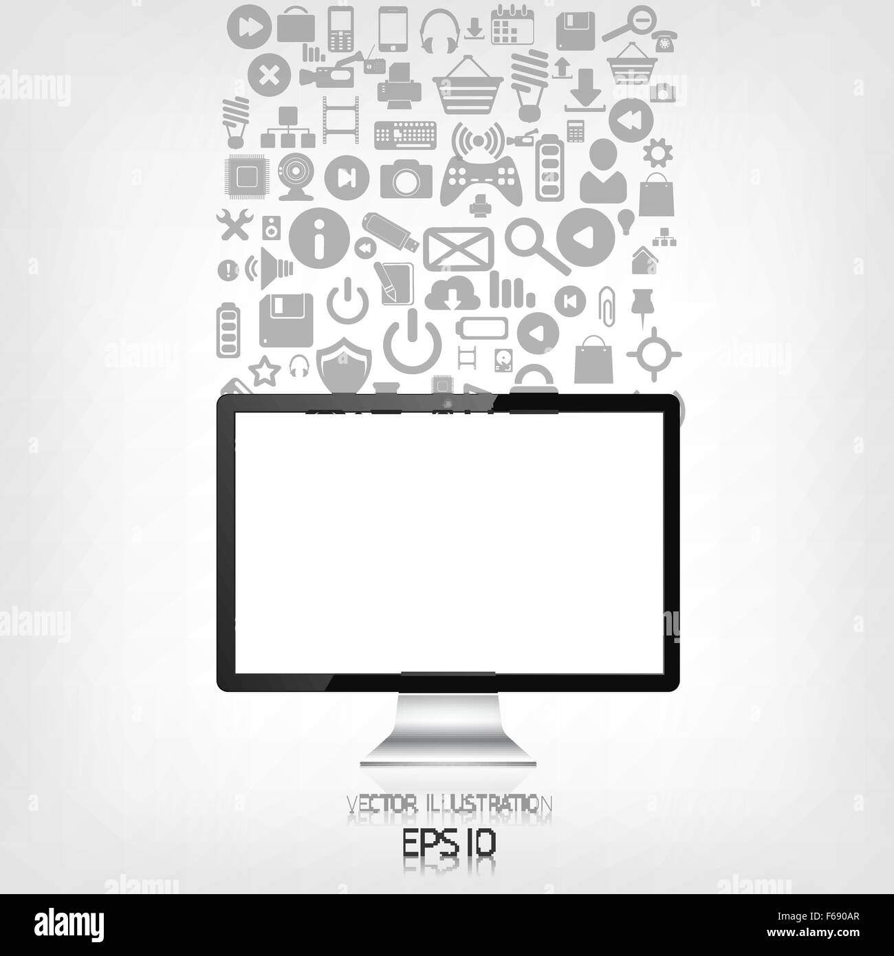 Realistic detalized flat monitor with application icons Stock Vector ...
