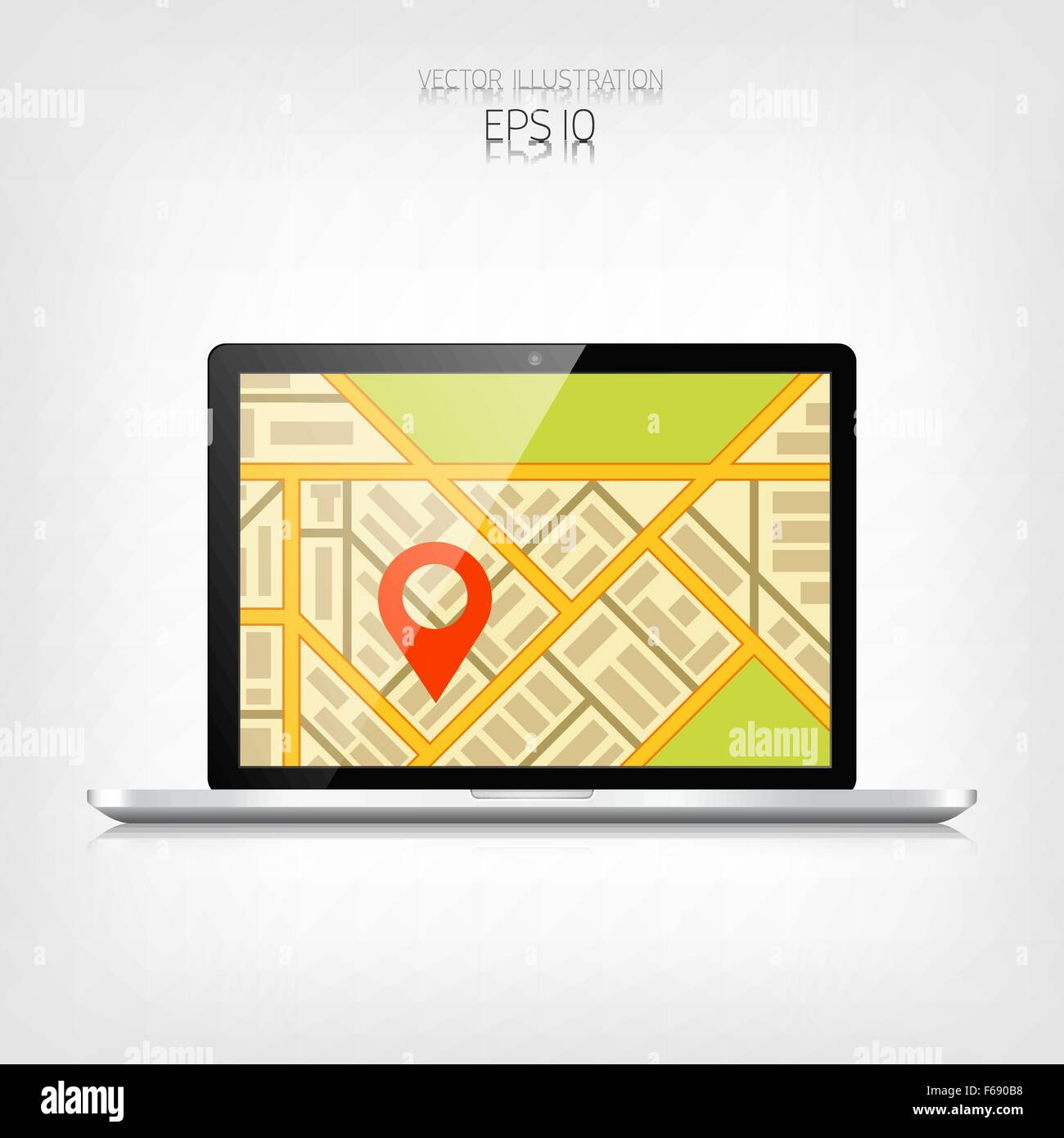 Navigation background with laptop and map.Responsive web design. Adaptive user interface Stock ...