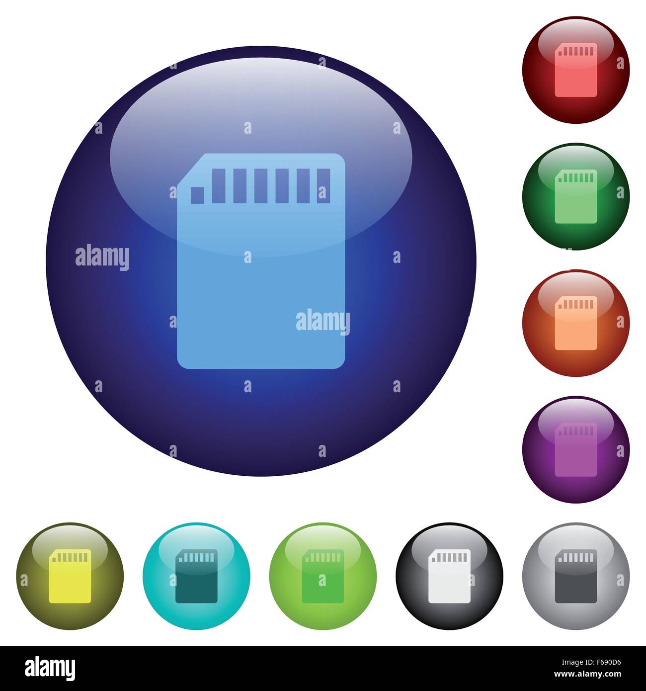 Set of color memory card glass web buttons. Arranged layer structure ...