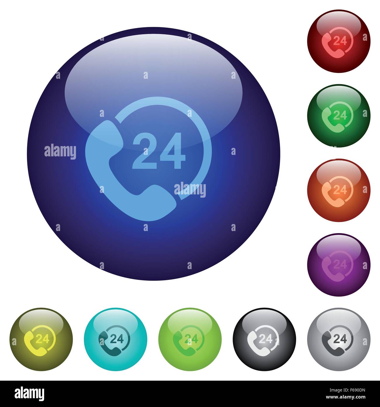 Set of color 24 hour support glass web buttons. Arranged layer structure Stock Vector Image ...